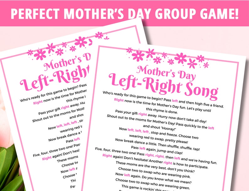 Mother’s Day Left Right Game, Left Right Poem, Family Reunion, Gift ...