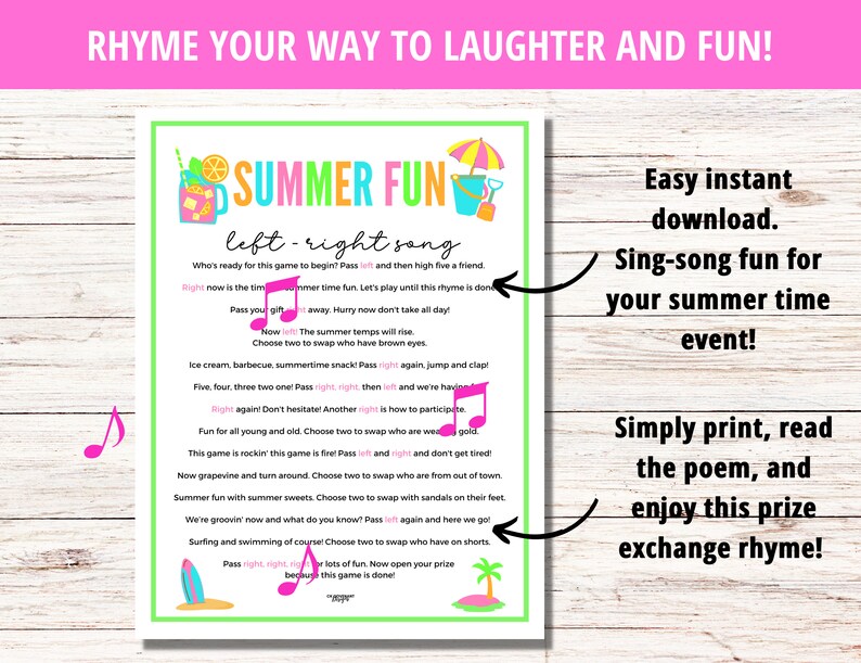 Left Right Game, Left Right Poem, Summer Family Reunion, Gift Exchange ...