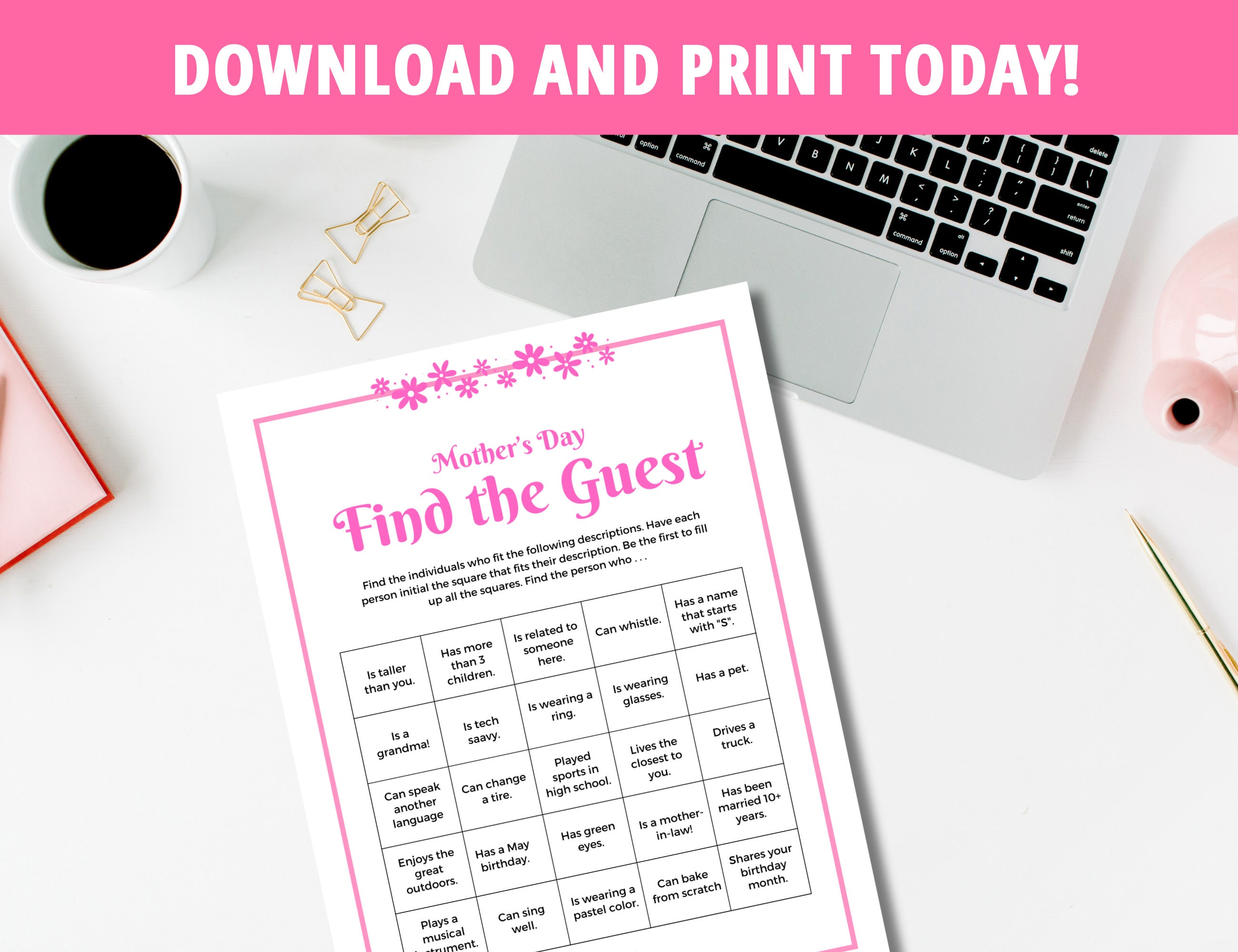 Mother’s Day Find the Guest Bingo Game, Mothers Day Games Bundle ...