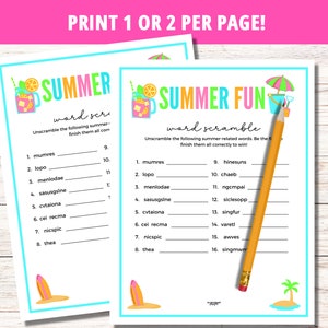 Summer Word Scramble Game, Party Games, Printable Summer Games for ...
