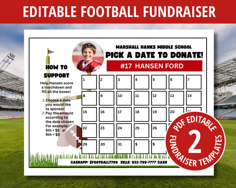 Football Fundraiser, Editable, Pick a Date to Donate Printable ...