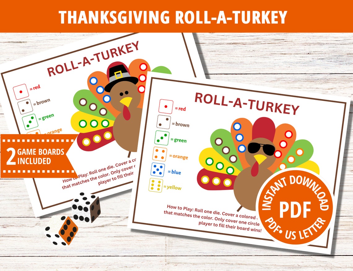 Roll A Turkey Game Thanksgiving Game for Kids Thanksgiving - Etsy