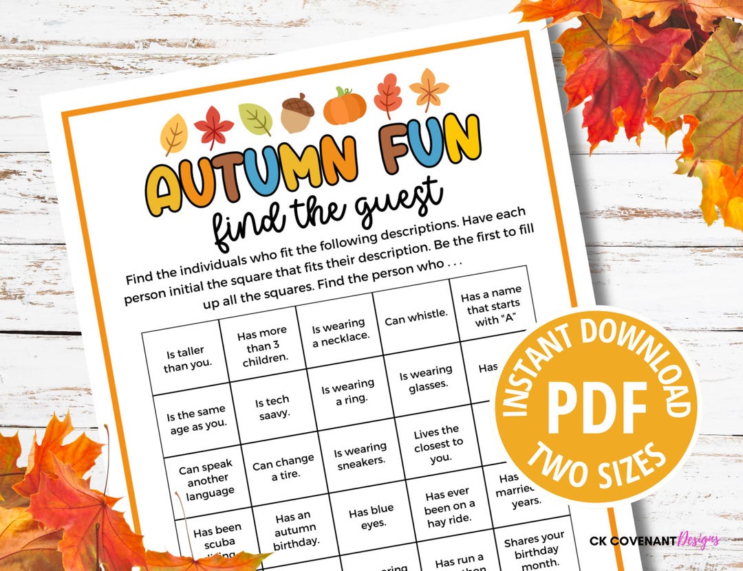 Fall Games, Find the Guest Bingo, Fall Activities for Kids & Adults ...