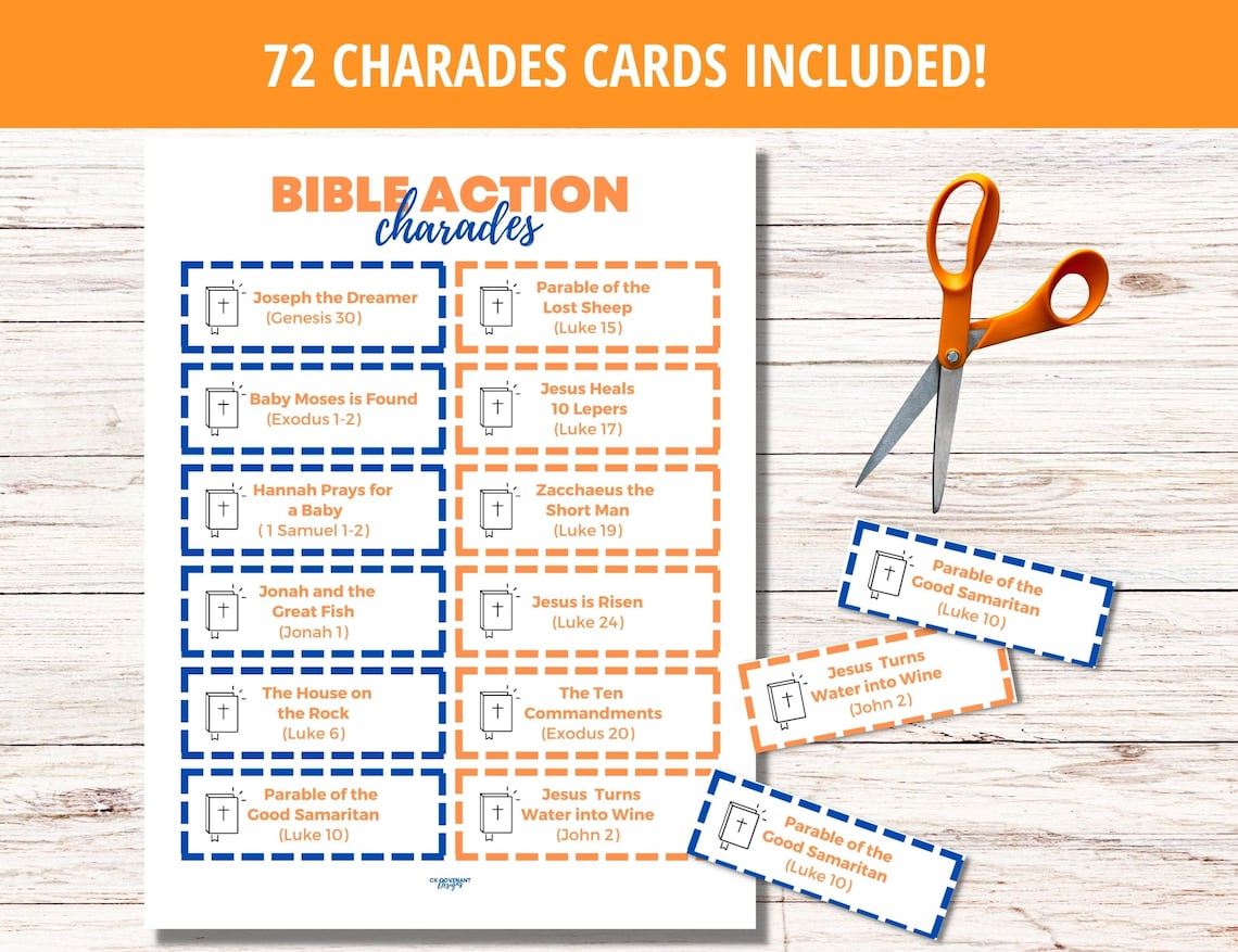 Bible Action Charades, Printable Charades Action Cards, Party Game ...