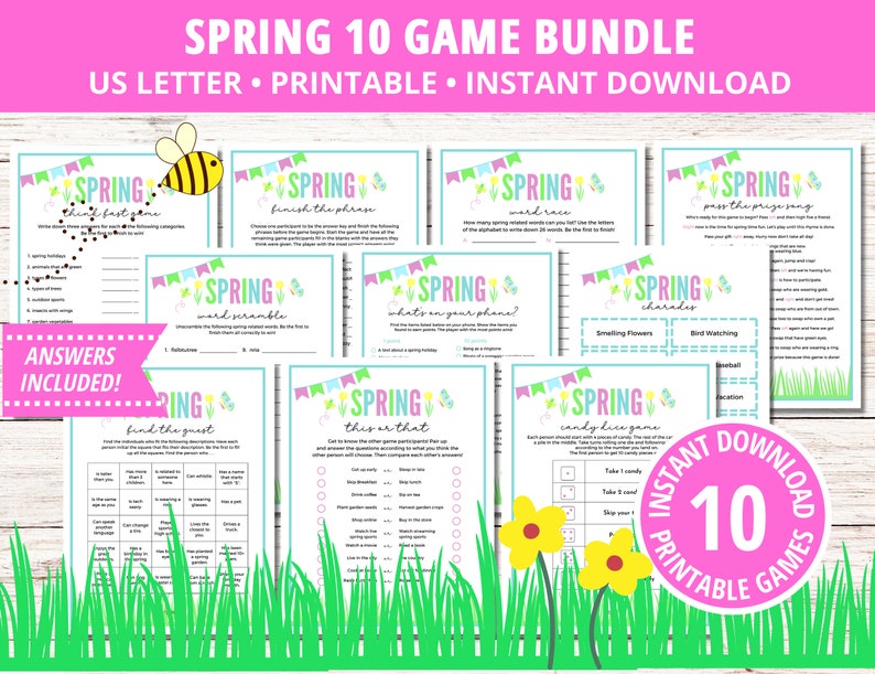 Spring Themed Game Bundle, Fun Printable Spring Games, 10 Game Bundle ...