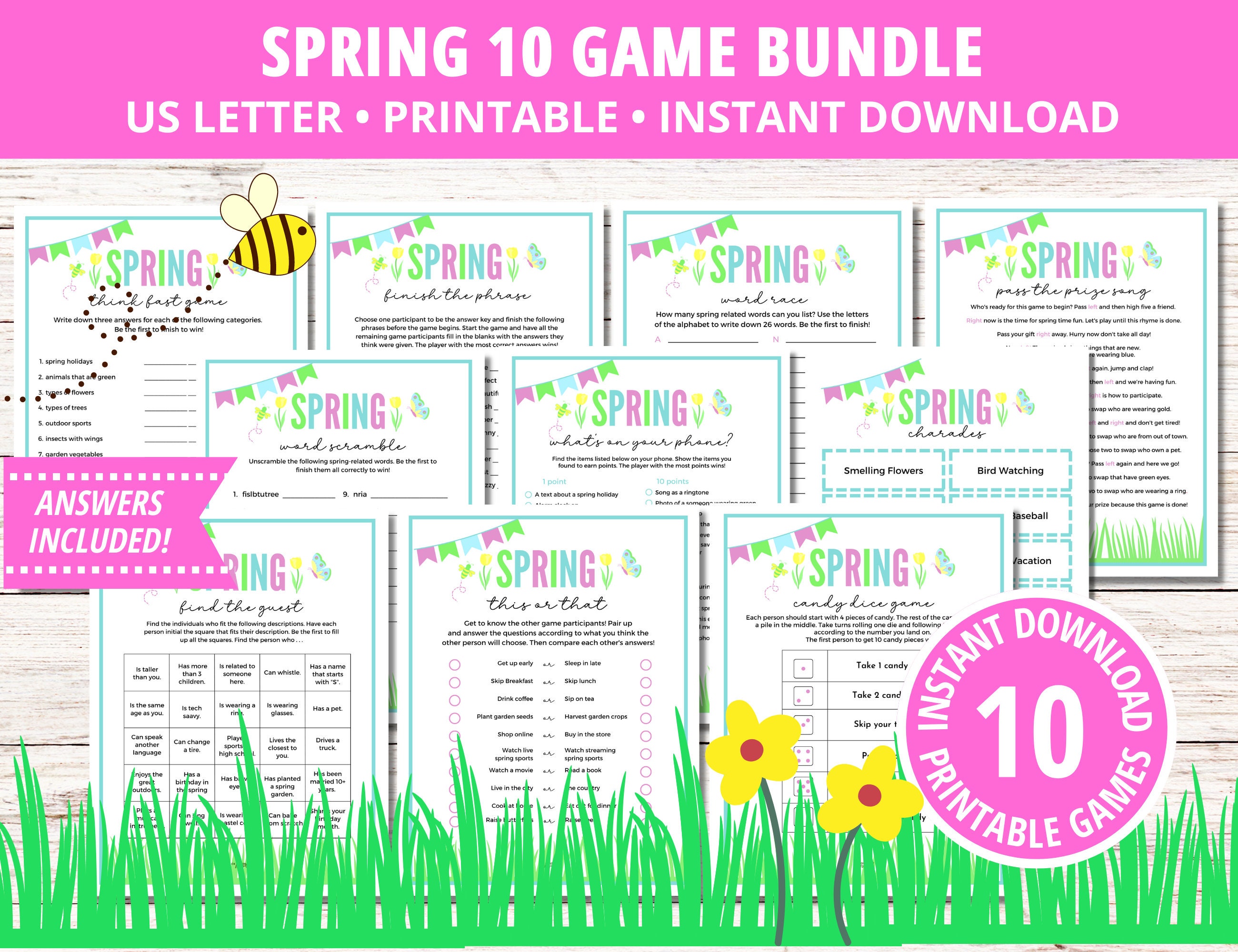 Spring Themed Game Bundle, Fun Printable Spring Games, 10 Game Bundle ...