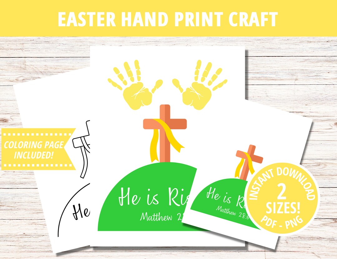 Easter Hand Print Art, He is Risen Christian Hand Print Art, Christian ...