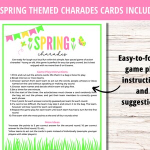 Printable Charades, Charades Cards, Spring Charades Action Cards, Party ...