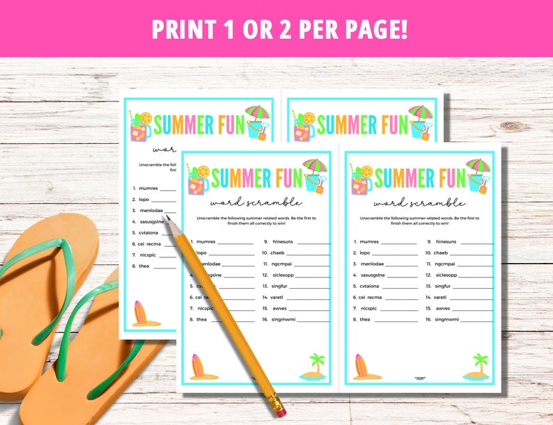 Summer Word Scramble Game Party Games Printable Summer Games - Etsy
