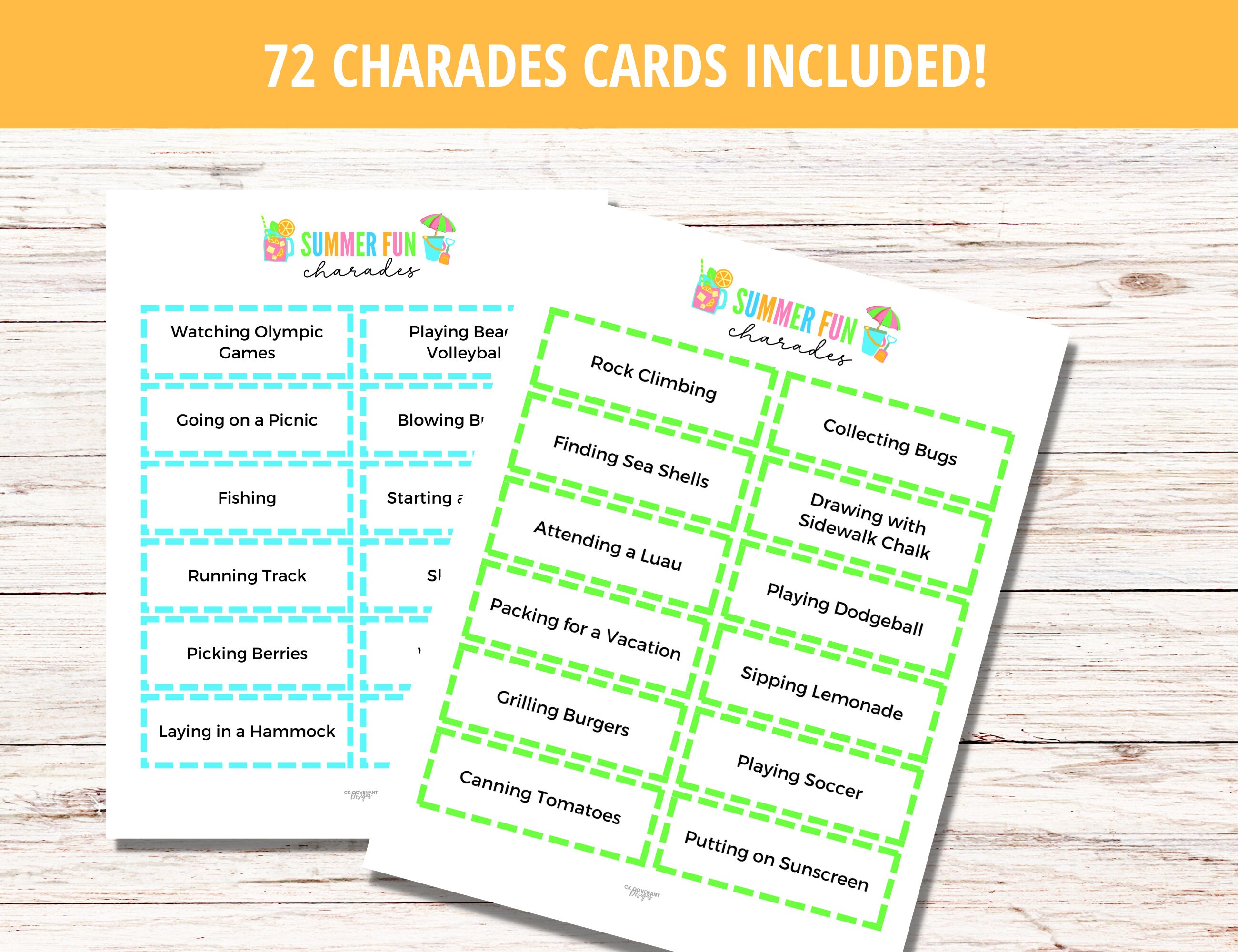 Summer Charades Cards, Printable Charades Cards, Charades for Kids ...