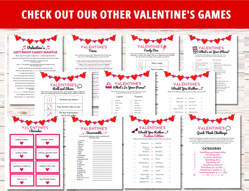 Valentine's Games Left Right Game Valentines Day Games - Etsy