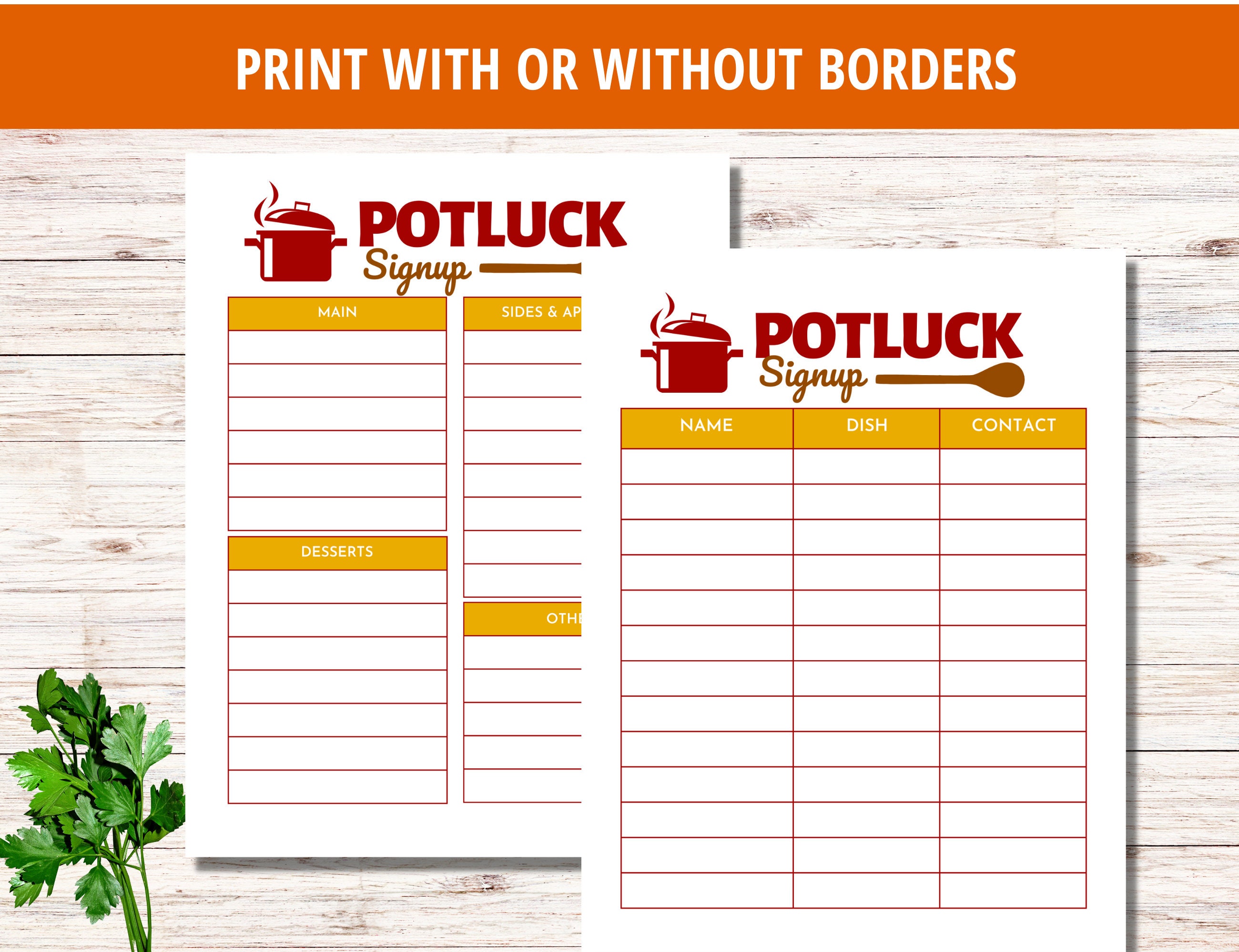 Sign up Sheet Potluck Sign up Sheet Holiday Potluck Potluck - Etsy