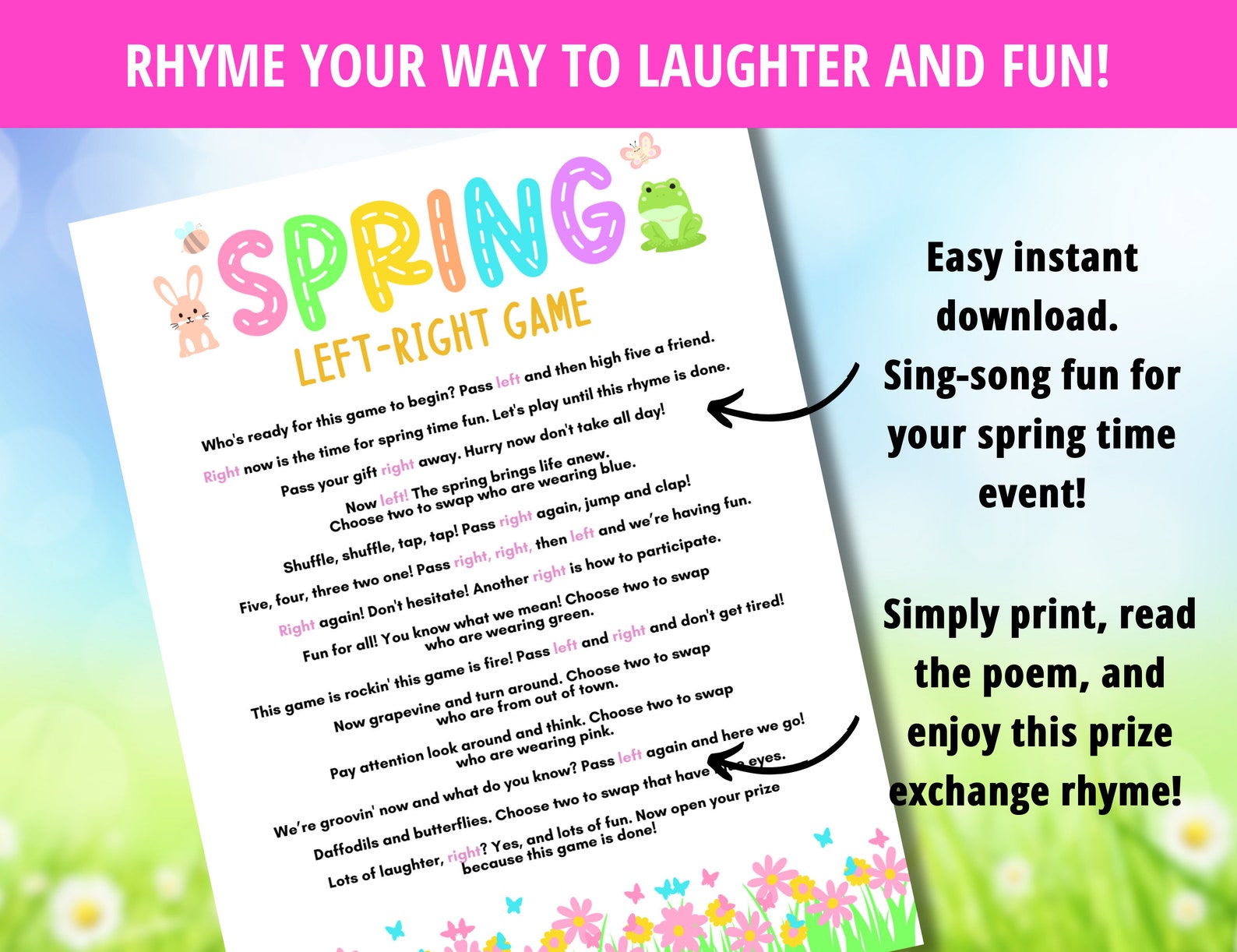 Left Right Game, Left Right Poem, Spring Games, Gift Exchange Game ...