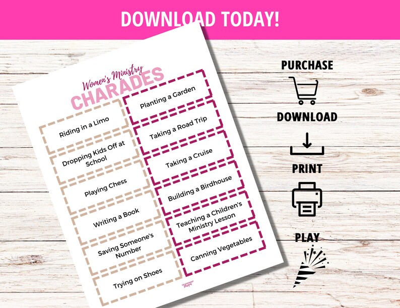 Women's Ministry Action Charades Cards, Bible Games, Printable Charades ...