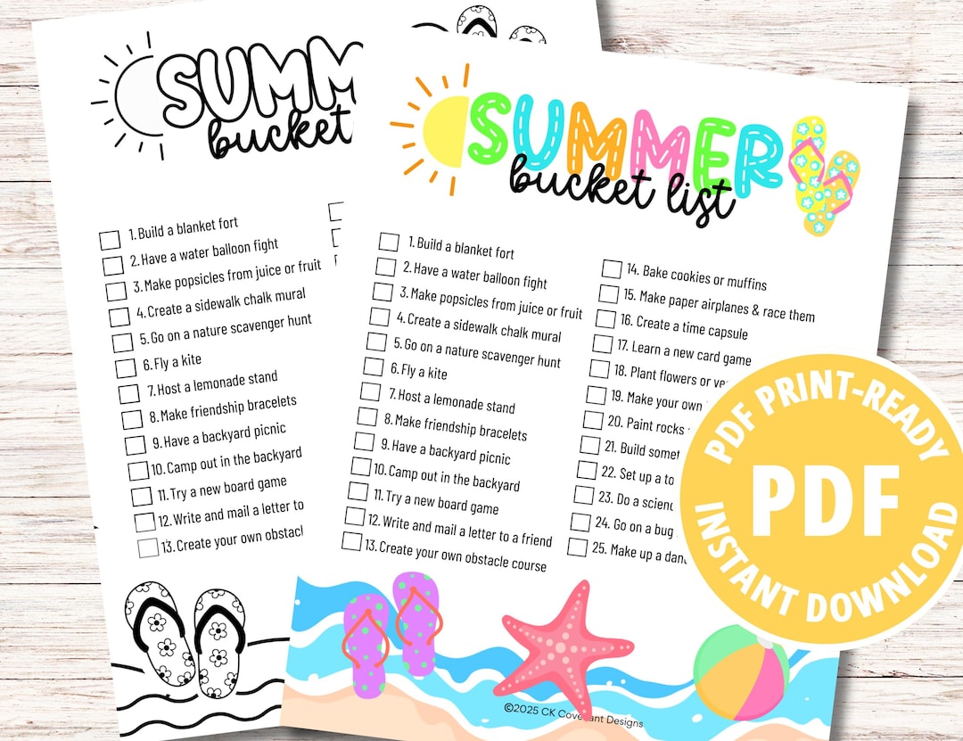 Bucket List, Summer Bucket List, Printable Summer Activities for Kids ...