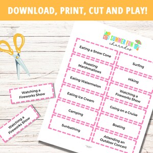 Summer Charades Cards, Printable Charades Cards, Charades for Kids ...