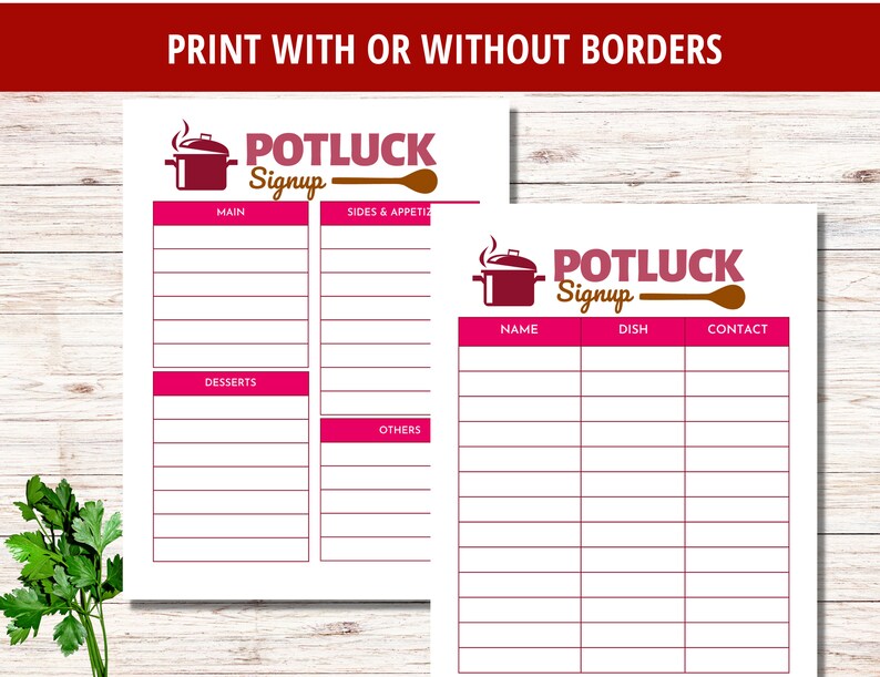 Sign up Sheet, Potluck Sign up Sheet, Holiday Potluck, Potluck Template ...