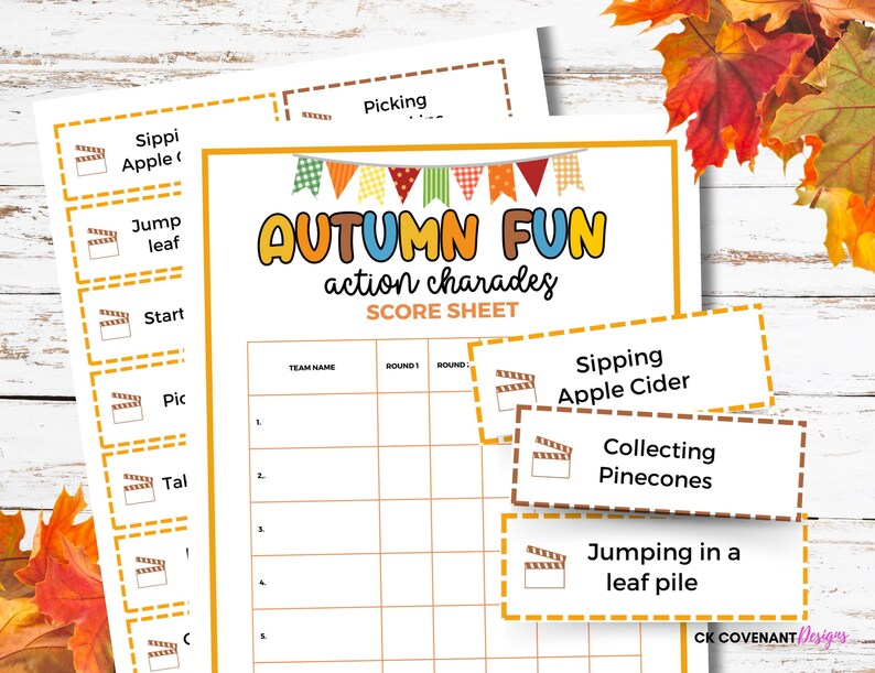 Printable Charades, Charades Cards, Autumn Fun Charades Action Cards ...