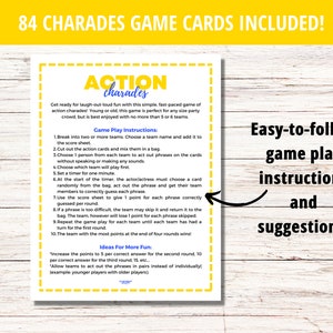 Printable Charades, Charades Cards,charades Action Cards, Party Game ...