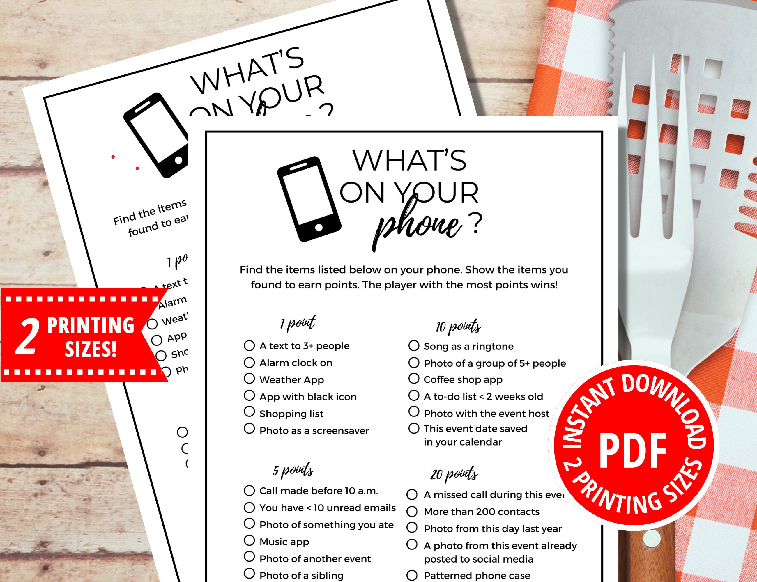 What’s on Your Phone Game, What’s in Your Phone Game, Printable Games ...