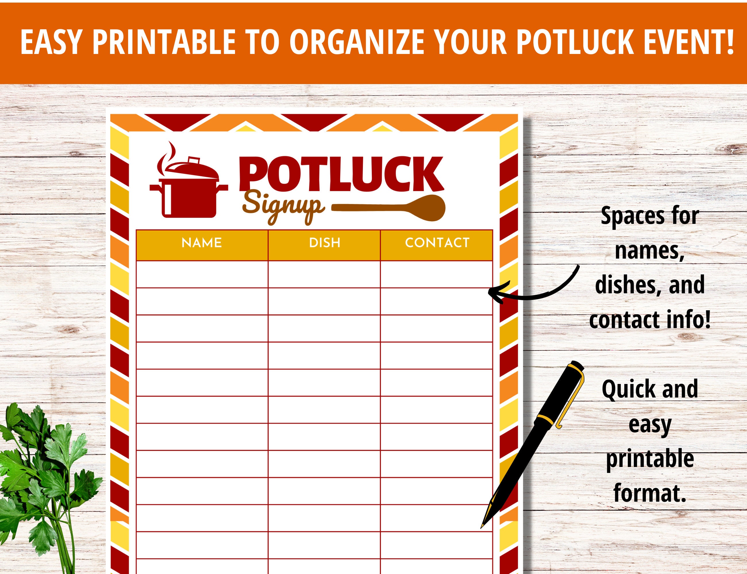 Sign up Sheet, Potluck Sign up Sheet, Holiday Potluck, Potluck Template ...