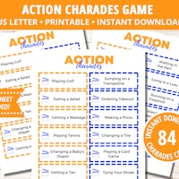 Printable Charades, Charades Cards,charades Action Cards, Party Game ...