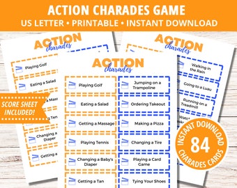 Printable Charades, Charades Cards,charades Action Cards, Party Game ...