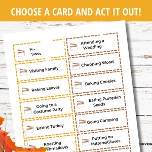 Printable Charades, Charades Cards, Autumn Fun Charades Action Cards ...