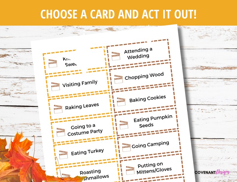 Printable Charades, Charades Cards, Autumn Fun Charades Action Cards ...