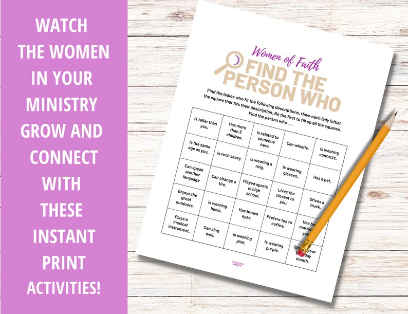 Women's Ministry Game Bundle, Bible Games, Find the Guest Bingo, Women ...