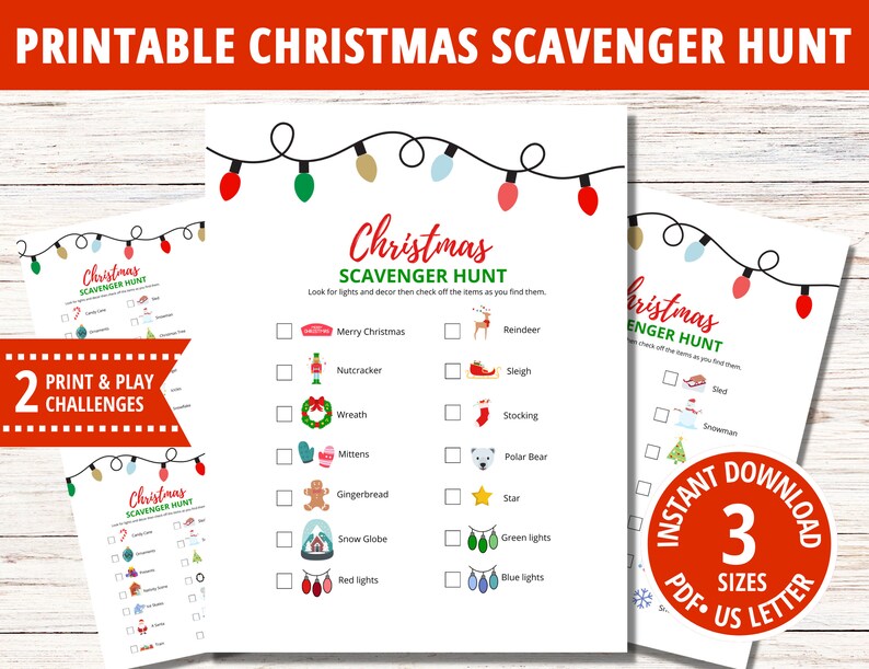 Treasure Hunt, Christmas Scavenger Hunt, Party Games, Party Printables ...