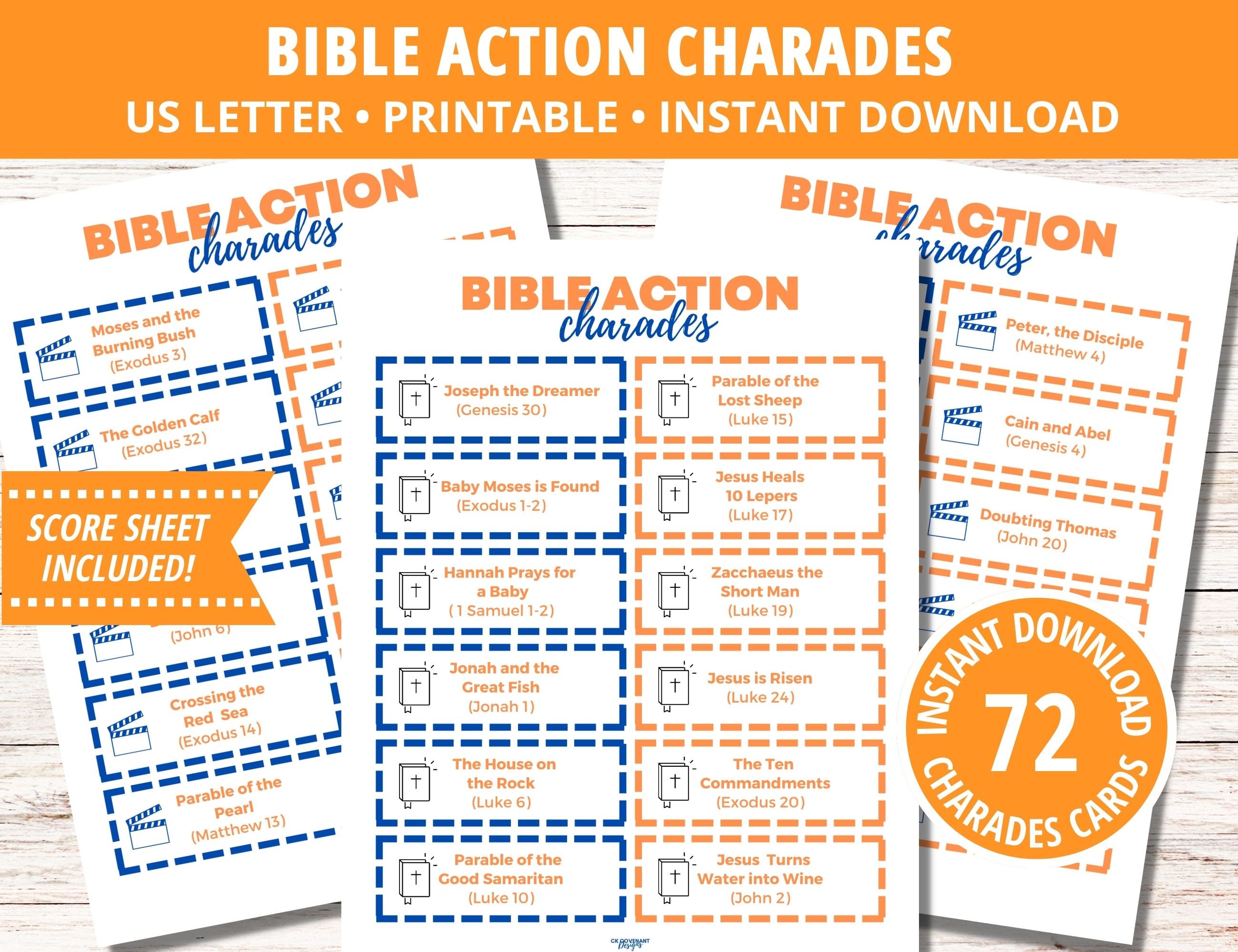 Bible Action Charades, Printable Charades Action Cards, Party Game ...