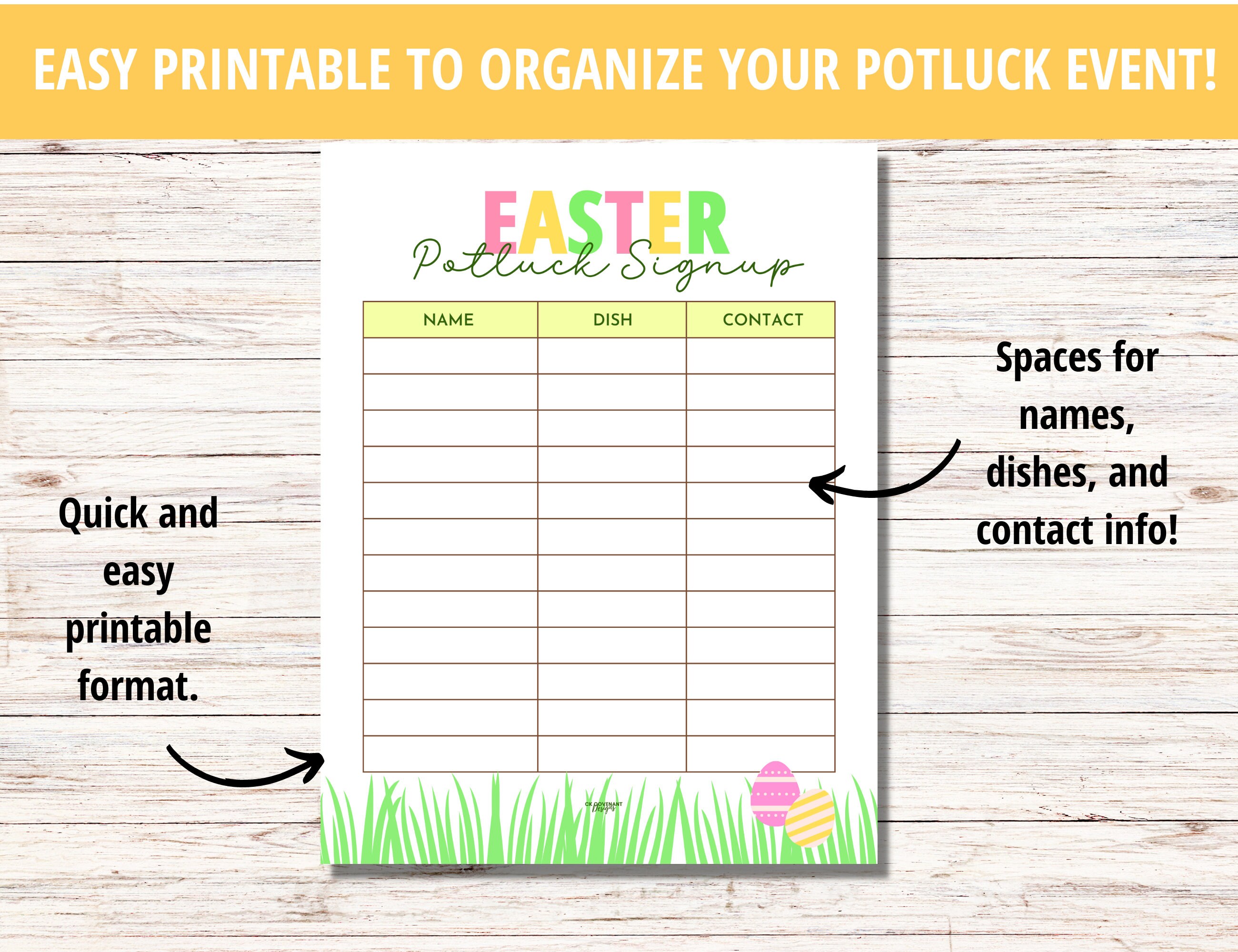 Easter Sign up Sheet, Easter Dinner Sign Up, Potluck, Potluck Template ...