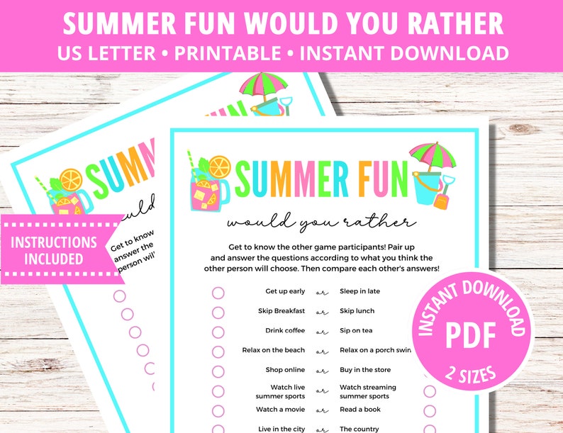 Would You Rather Game, This or That, Summer Would You Rather Game ...