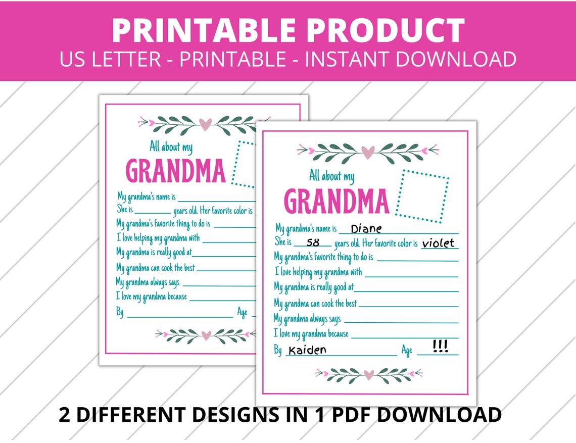 All About Mom Grandma Printable Questionnaires | Etsy