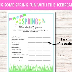 Think Fast Game, Printable Spring Think Fast Game, Party Game, Spring ...