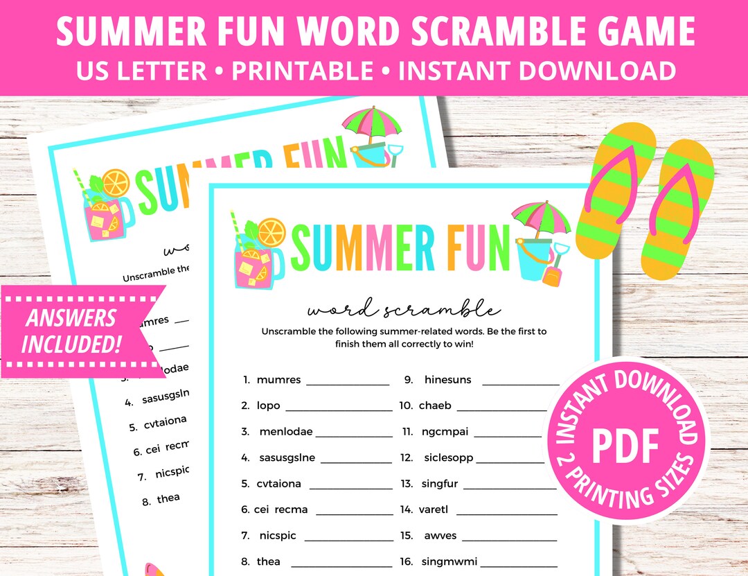 Summer Word Scramble Game, Party Games, Printable Summer Games for ...