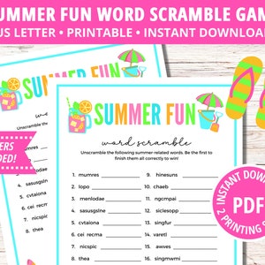Summer Word Scramble Game, Party Games, Printable Summer Games for ...