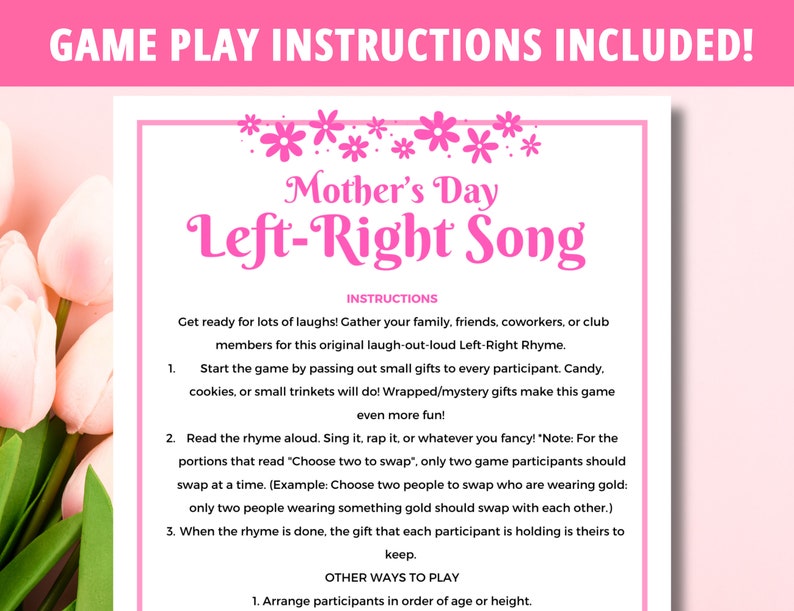 Mother’s Day Left Right Game, Left Right Poem, Family Reunion, Gift ...