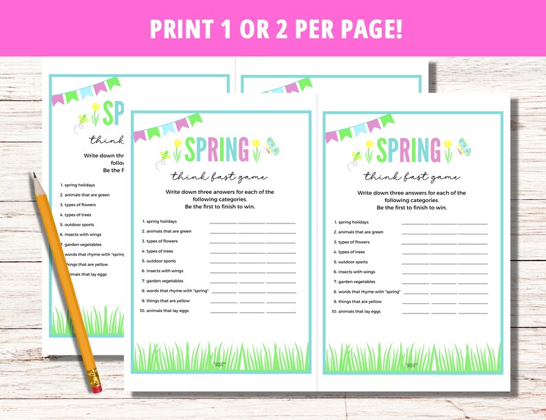 Think Fast Game, Printable Spring Think Fast Game, Party Game, Spring ...