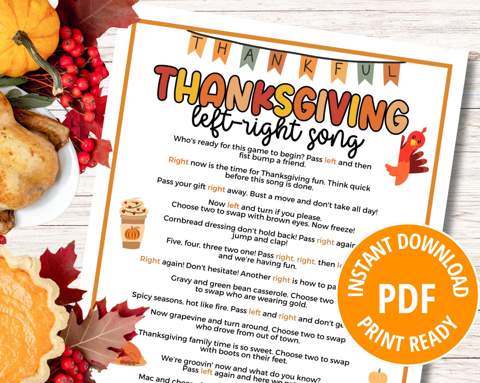 Thanksgiving Games Fun Left Right Game, Thanksgiving Party Games ...