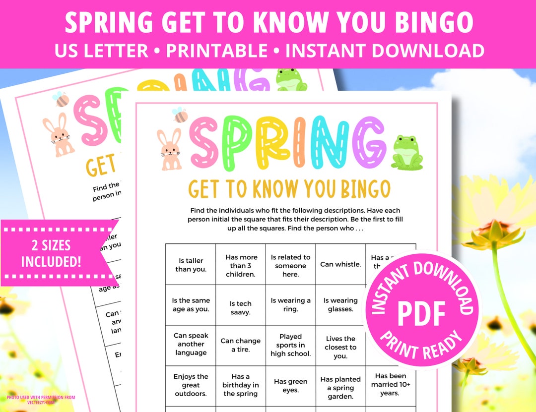 Spring Find the Guest Bingo, Spring Games, Find the Guest Game, Get to ...