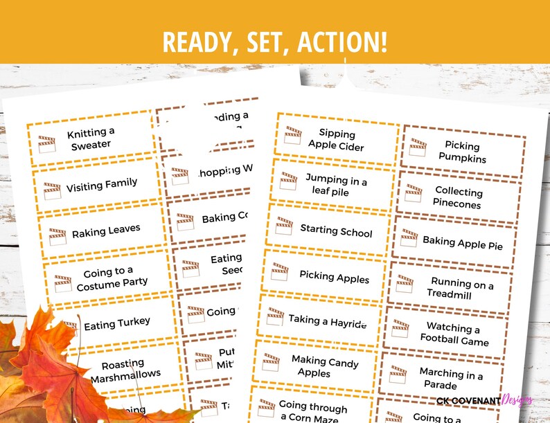 Printable Charades, Charades Cards, Autumn Fun Charades Action Cards ...