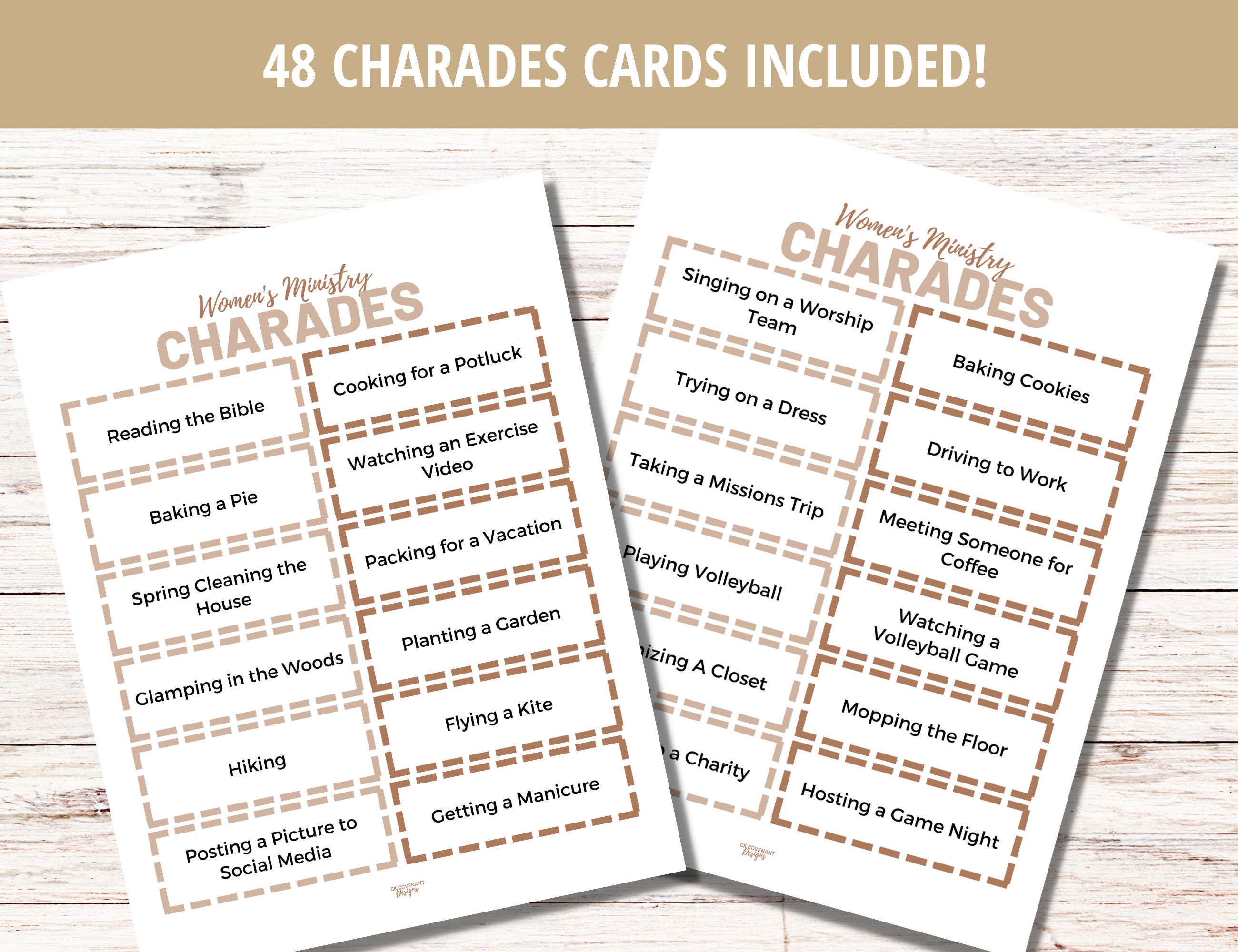 Women's Ministry Action Charades Cards, Bible Games, Printable Charades ...