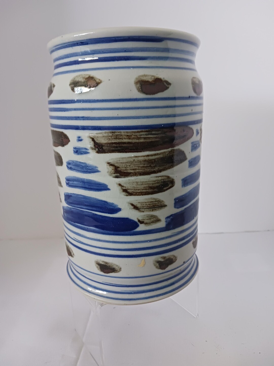 Jamestown Pottery Vase: Signed Blue and White Folk Art Decor - Etsy