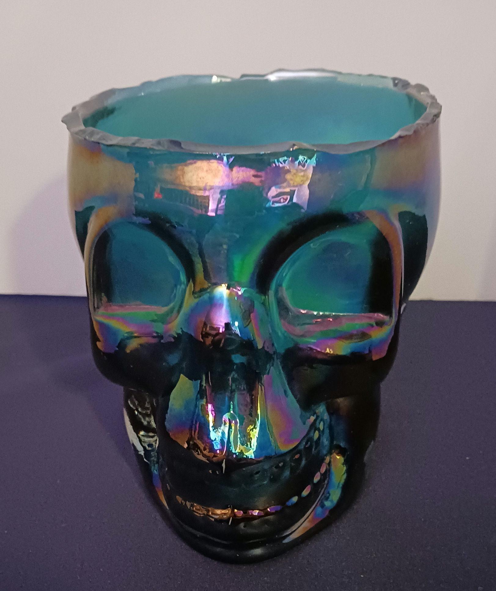 Art Glass Skull Iridescent Teal Glass, Blown Molded Glass, No Seam, Has ...