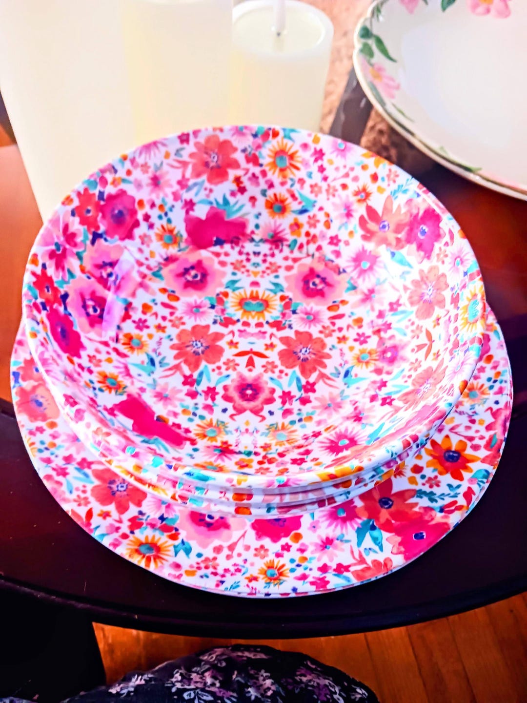 Rachel Ashwell Melamine Dinnerware Set: Pink Floral Shabby Chic Plates ...