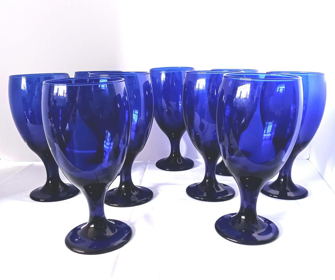 Libbey Cobalt Blue Stemware Goblets, EUC, Set of 8 or in Pairs Create a ...
