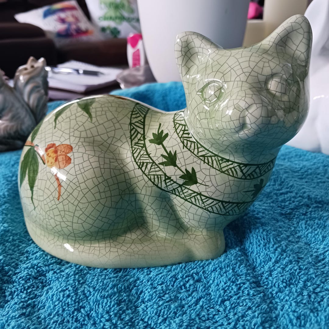 Cat Figurine, Chinoiserie Style With Faux Crackle Finish, Asian ...