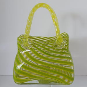 Hand Blown Lime Green Glass Basket, Vase or Display Piece, Table Decor ...
